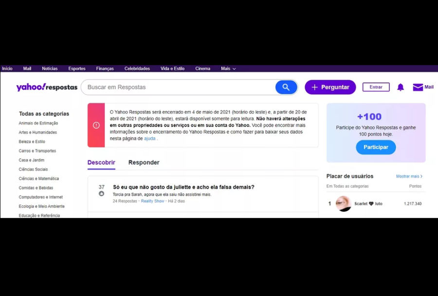 Yahoo Respostas será desativado no próximo mês