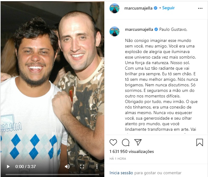 "Obrigado por tudo, meu irmão": A despedida de Marcus Majella a Paulo Gustavo