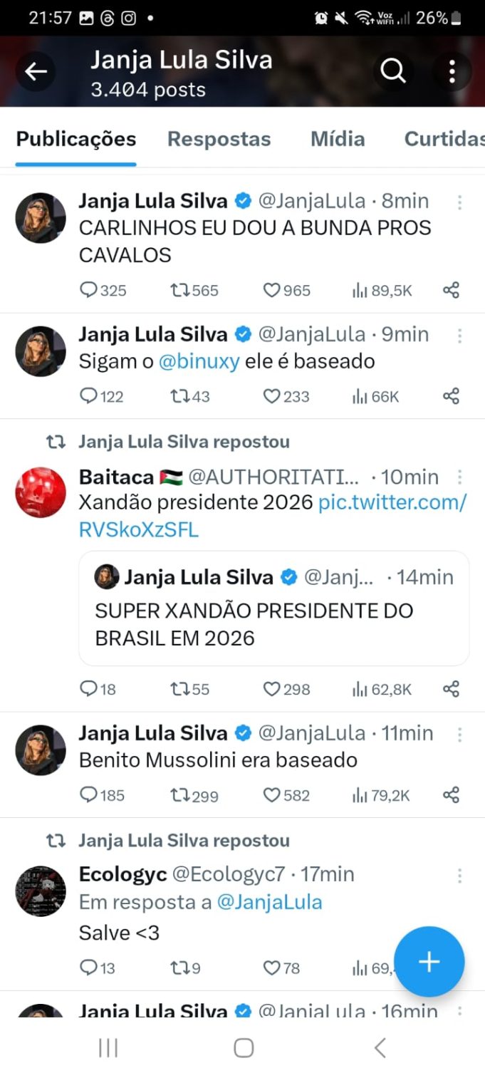 Janja tem conta do X (ex-Twitter) hackeada e PF é acionada